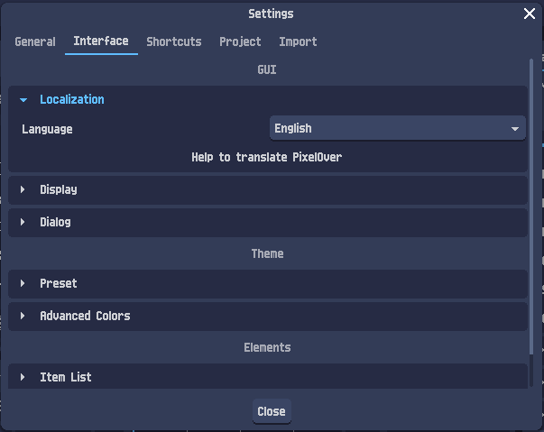 Settings - PixelOver Manual
